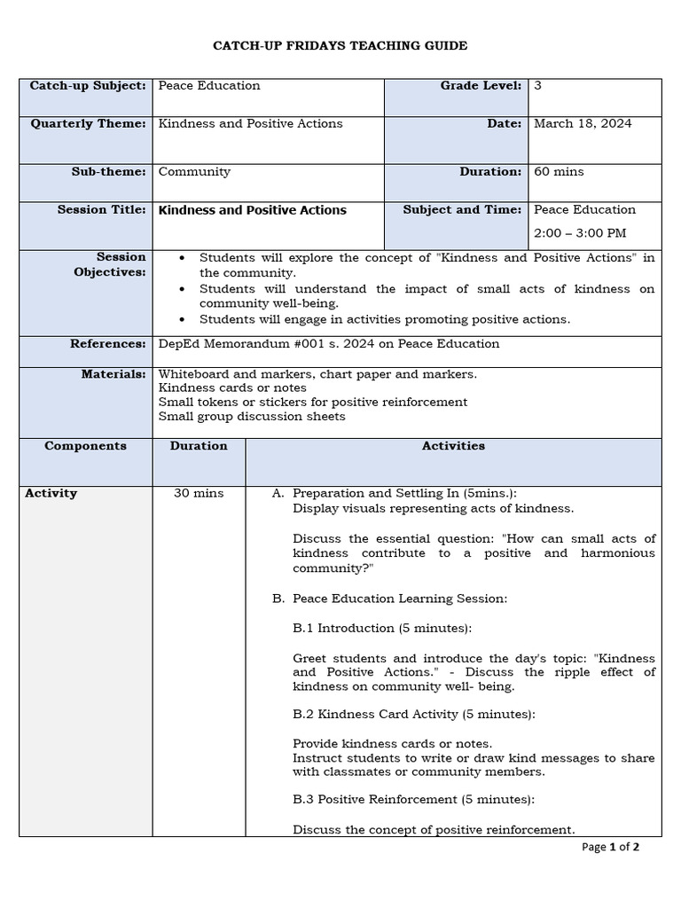 Teaching-Guide-Catchup-Peace Education W8 | PDF | Behavior Modification | Cognition