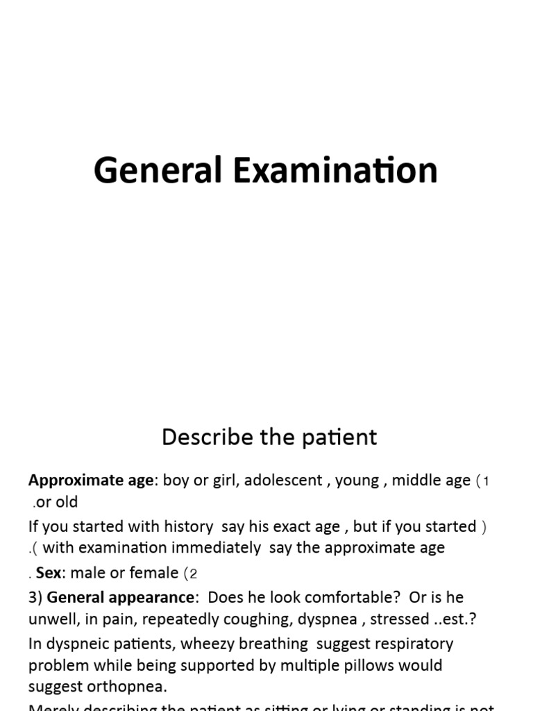 General Examination Overview | PDF | Diseases And Disorders | Medical ...
