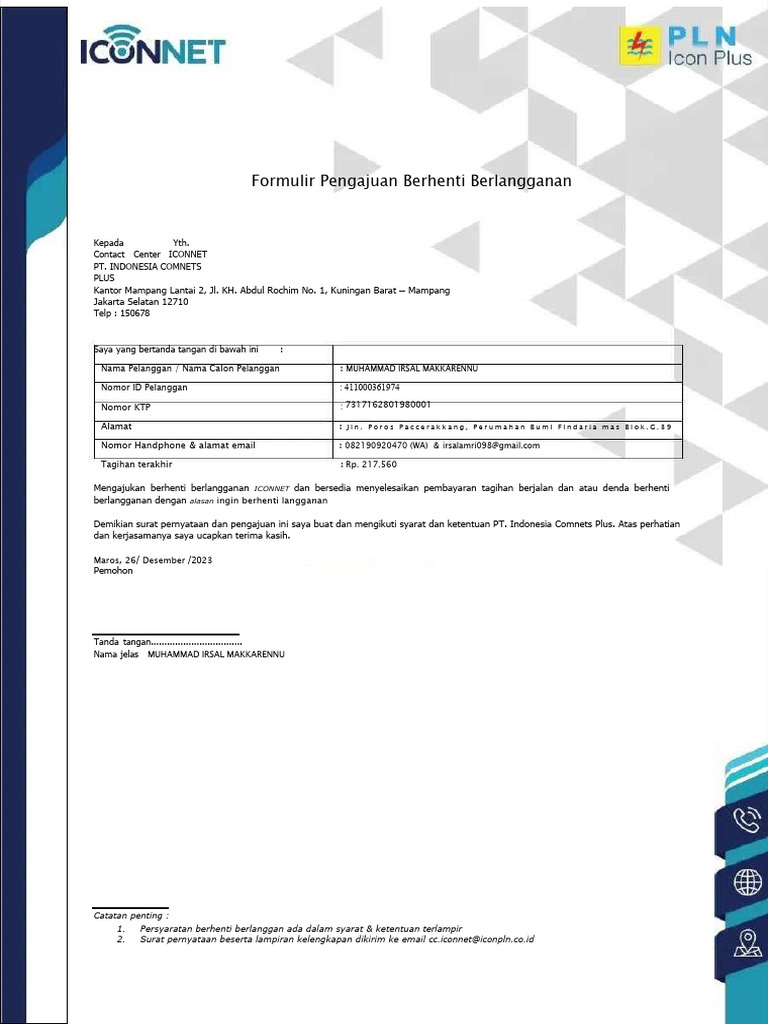 PDF Formulir Pengajuan Deaktivasi Iconnet 2023 250723 040043 | PDF