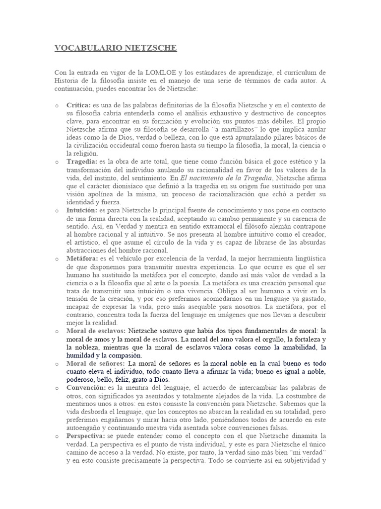 Conceptos Clave de Nietzsche | PDF | Friedrich Nietzsche | Moralidad
