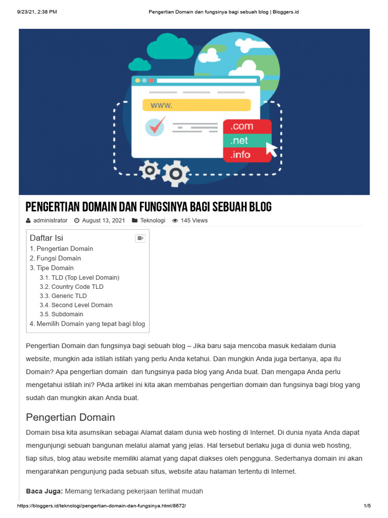 Pengertian Domain Dan Fungsinya Bagi Sebuah Blog - Bloggers - Id | PDF