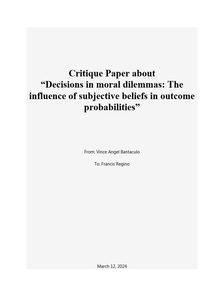 Bantaculo - Critique Paper - LE1 | PDF | Morality | Cognition