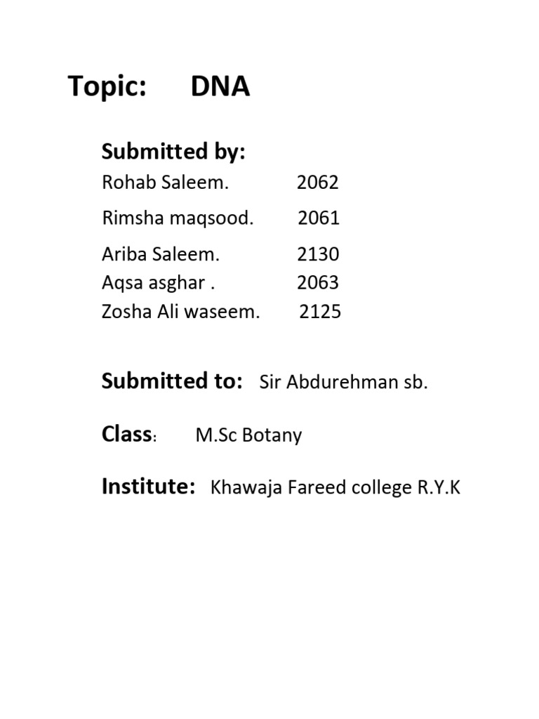 Topic Dna Submitted By Pdf Dna Nucleotides