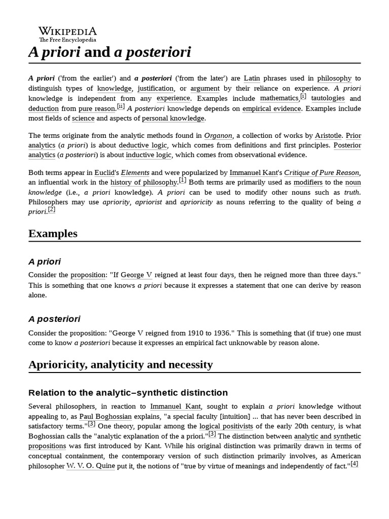 A Priori and A Posteriori | PDF | A Priori And A Posteriori | Metaphysics