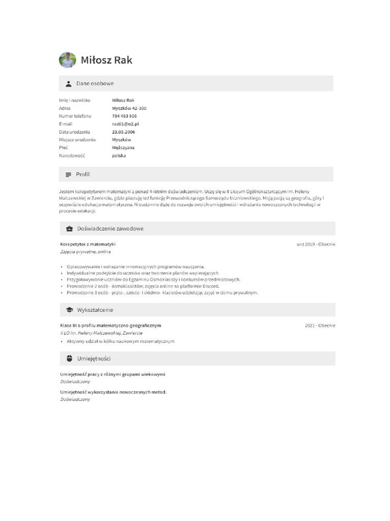 Miłosz Rak - CV | PDF