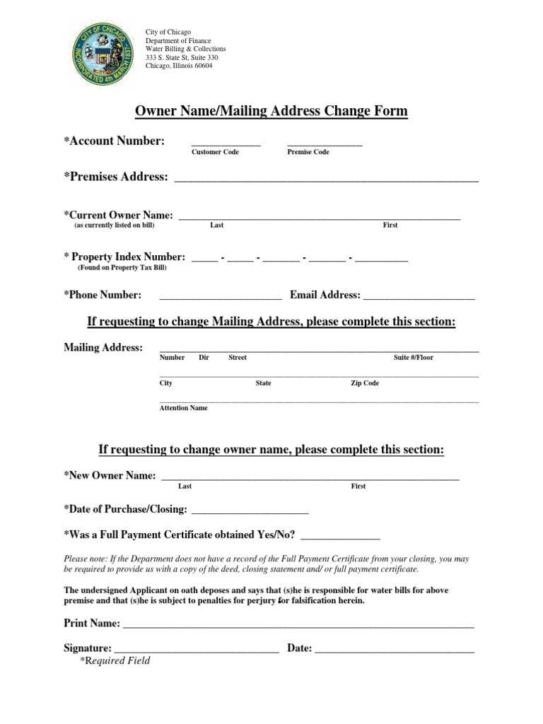 Owner Name Mailing Address Change Form | PDF | Payments | Government ...