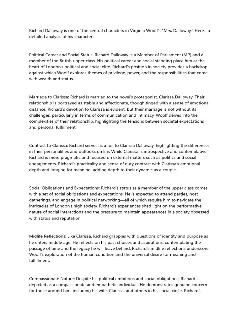 Richard Dalloway Is Clarissa | PDF | Mrs Dalloway | Social Psychology