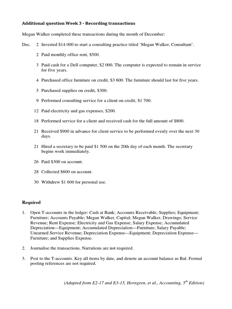 WEEK3 Additional Question - Solution | PDF | Debits And Credits | Expense