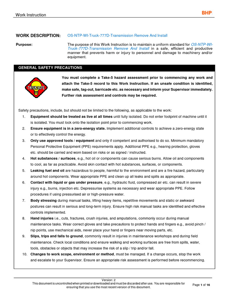 OS-NTP-WI-Truck 777D Transmission Remove & Install | PDF | Personal ...