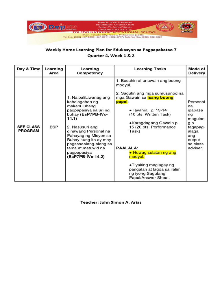 Esp 7 q4w1 w2 Module With WHLP | PDF
