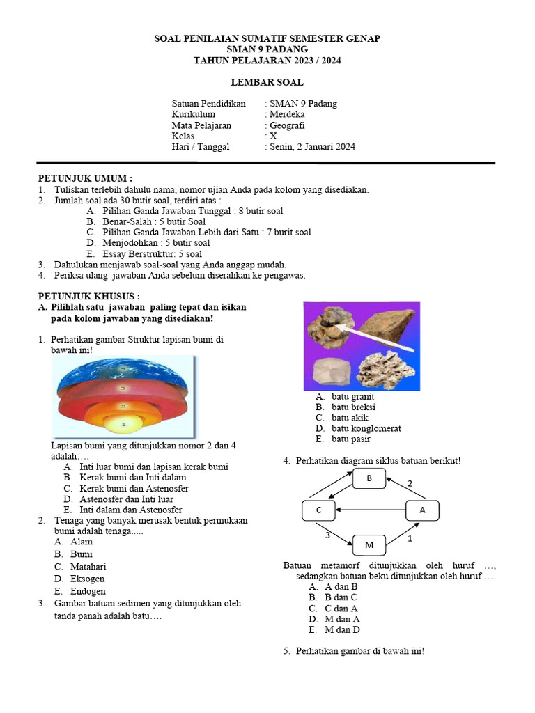 Edit-Soal PTS Kelas X Geografi Genap | PDF | Sains & Matematika