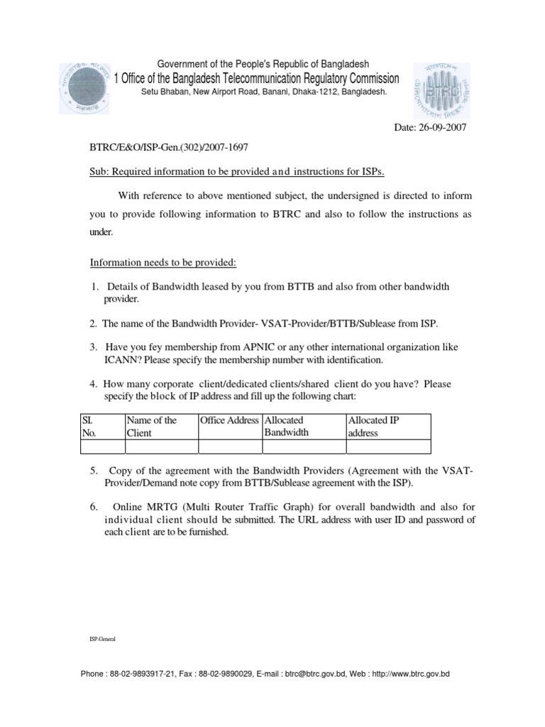 BTRC Circular To Isp For Data Mining | PDF | Computer Network | Wide ...