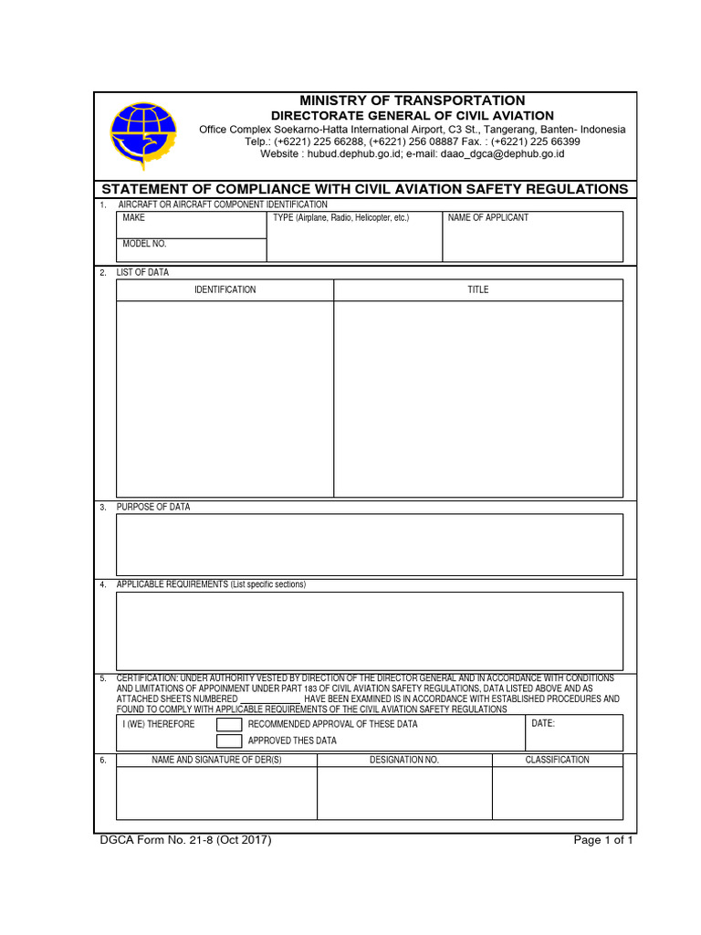 DGCA Form 21-08 Statement of Compliance With CASRs - Oct 2017 | PDF
