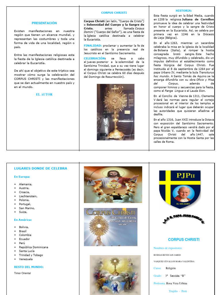 Triptico Corpus Cristi 3B | Descargar gratis PDF | Iglesia Católica | Adoración Cristiana Y Liturgia