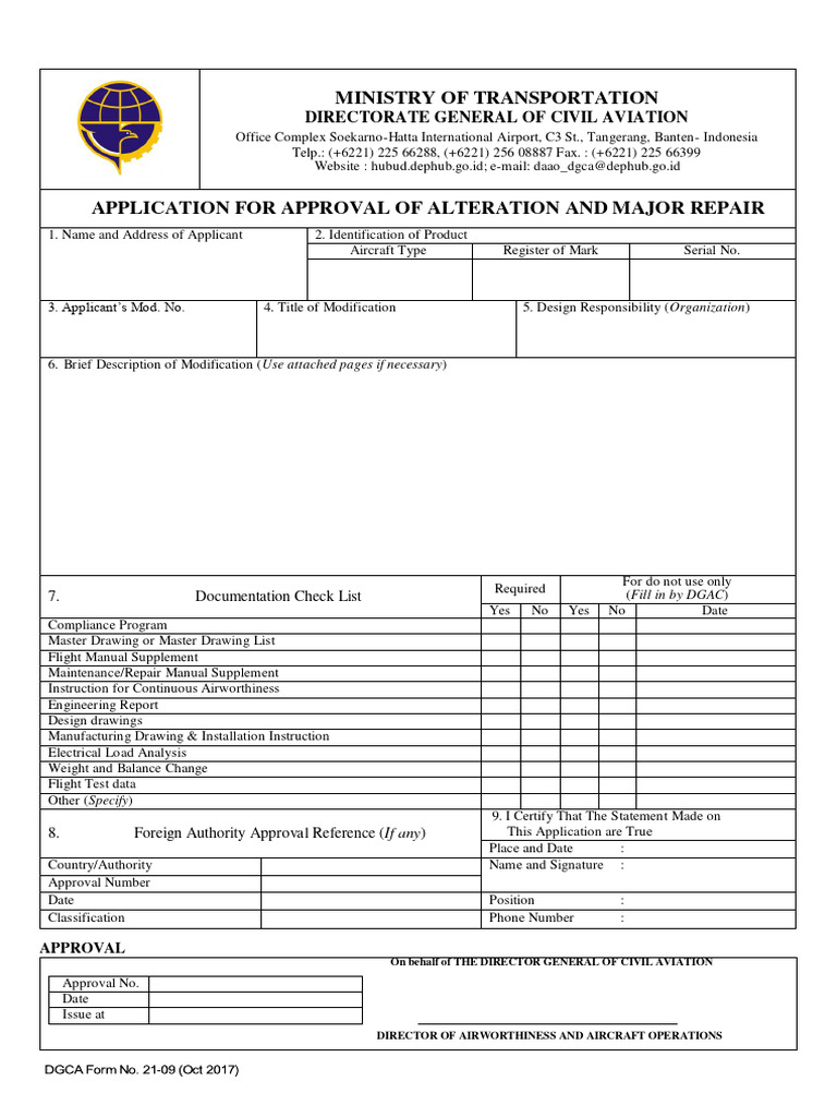 DGCA Form 21-09 Application For Approval of Modification & Major Repair ...