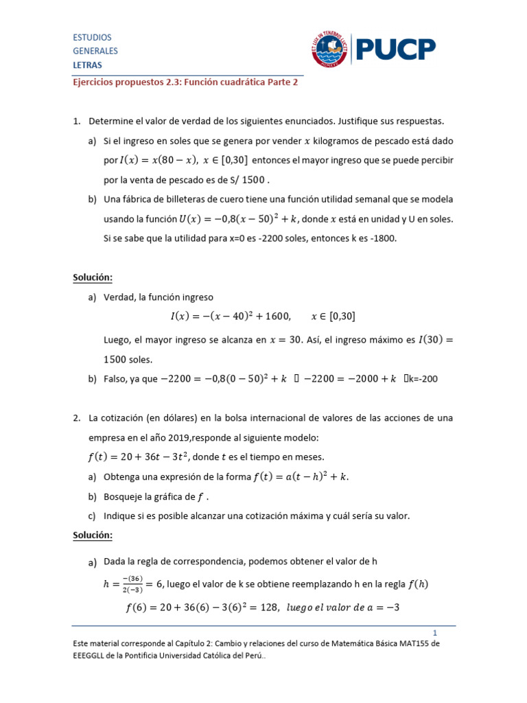 2.3 Solucionario Funciones Cuadraticas Parte 2 | PDF | Salario ... 2.3 Solucionario Funciones Cuadraticas Parte 2 | PDF | Salario ...