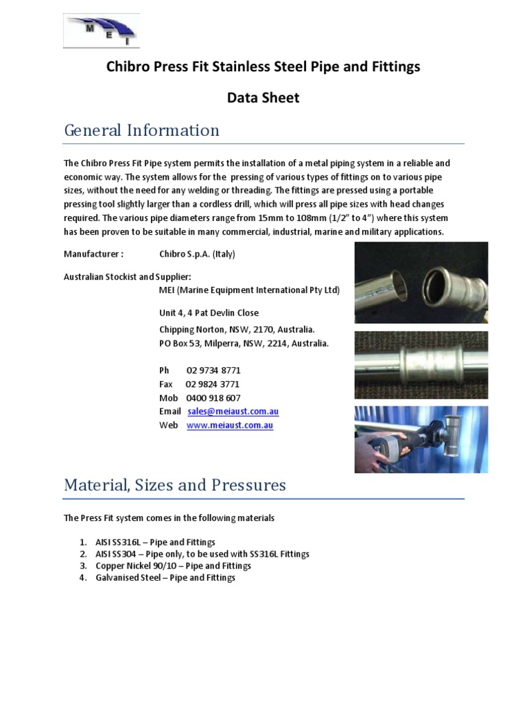 Chibro Press Fit Piping System Data Sheet | PDF | Pipe (Fluid ...