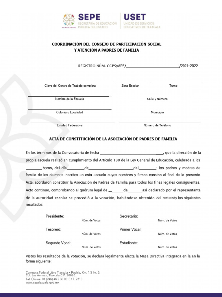 Acta Asociacion de Padres de Familia 2021 2022 | PDF | Gobierno
