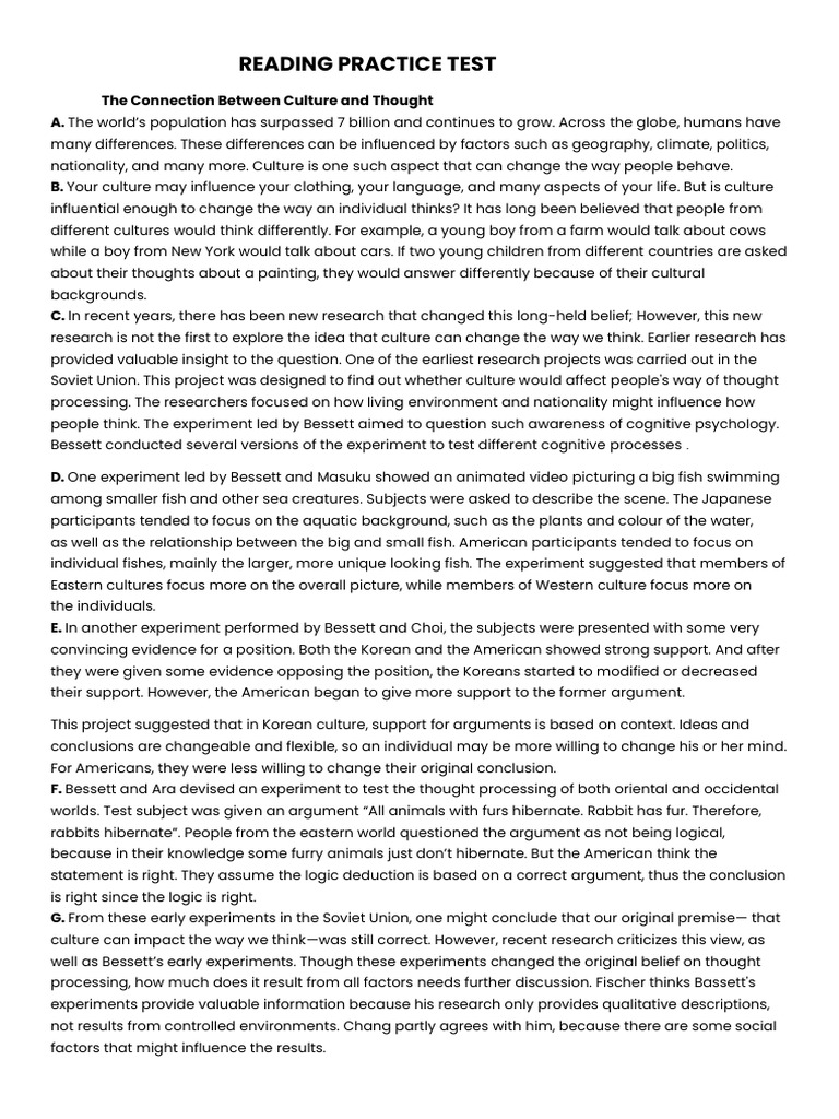 Reading Practice Test 1 - Ieltsmaterial | PDF | Argument | Thought