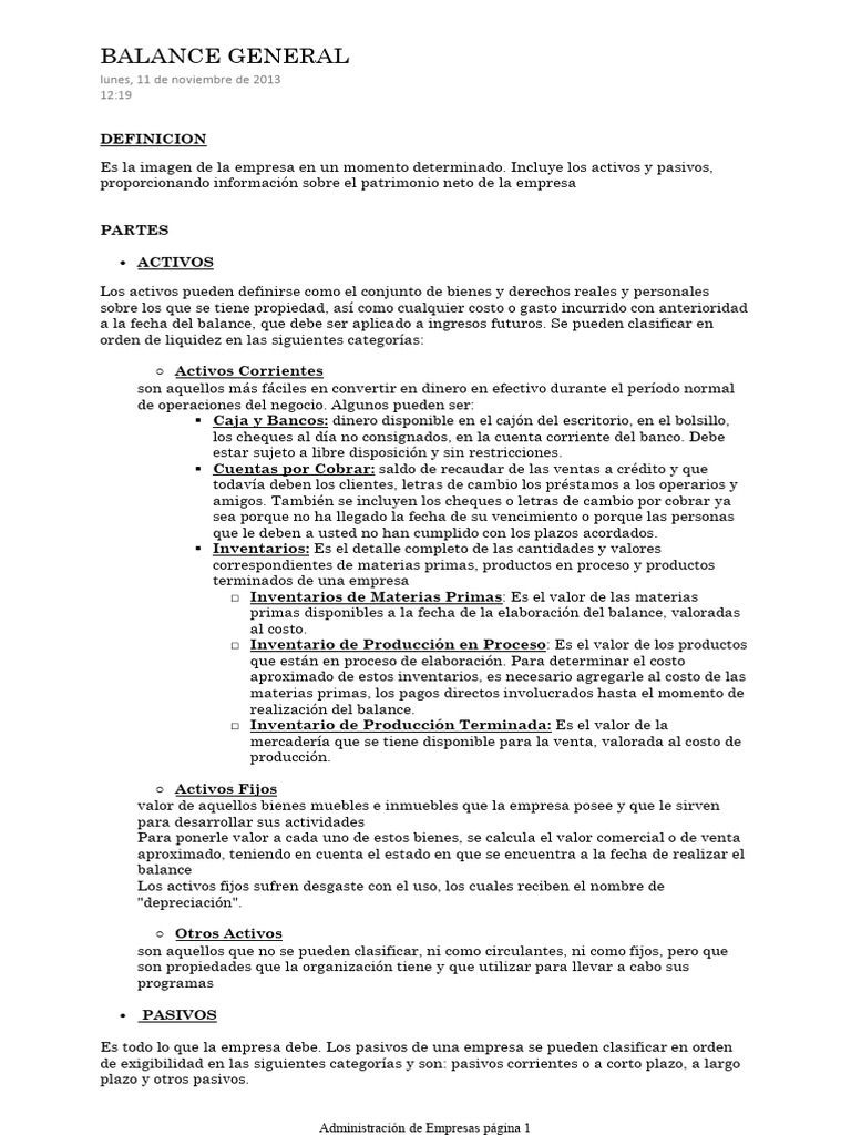 Balance General Resumen | PDF | Hoja de balance | Dividendo