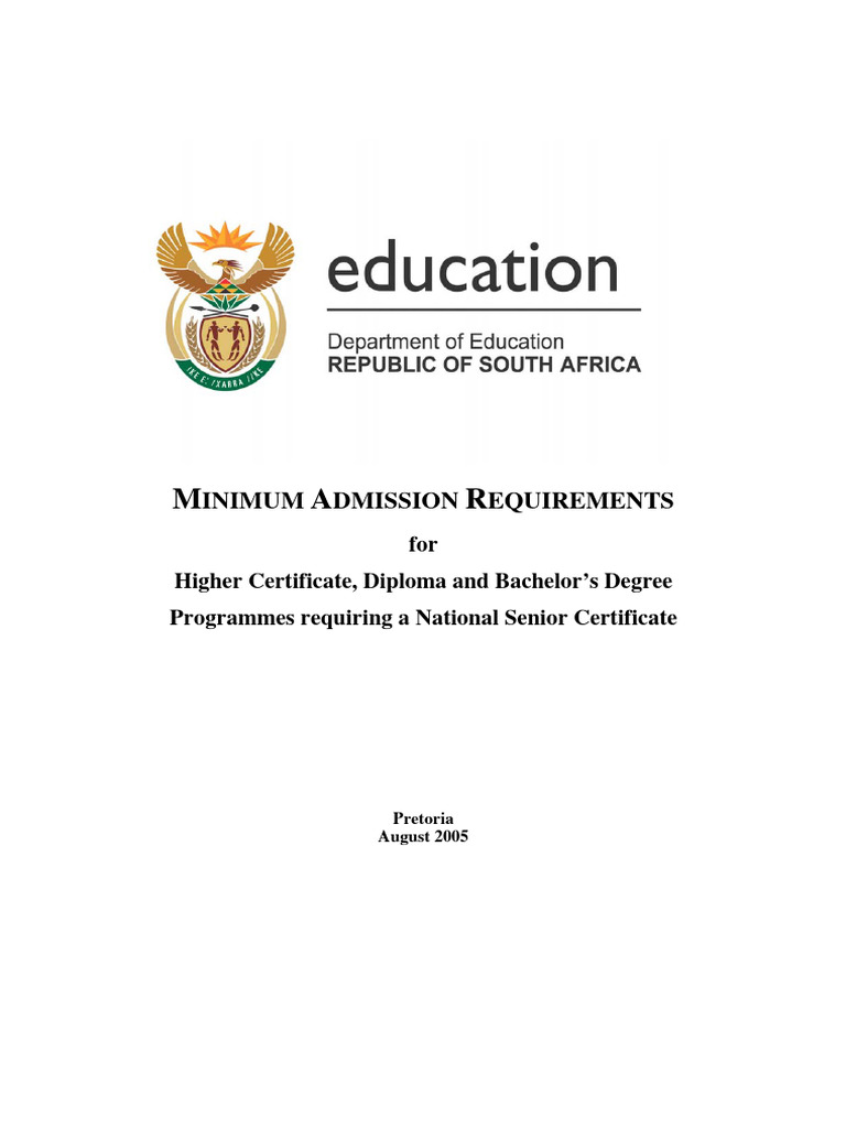 Minimum Admission Requirements For Higher Certificate, Diploma and ...
