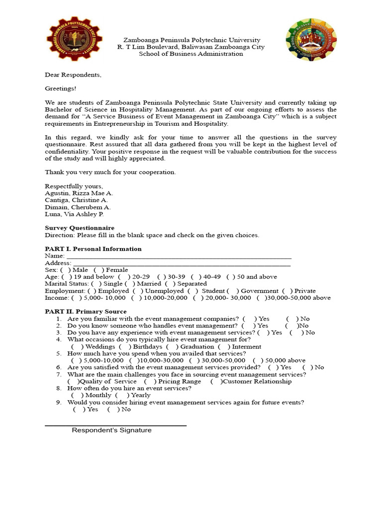 Event Management Survey in Zamboanga City | PDF | Business | Economies
