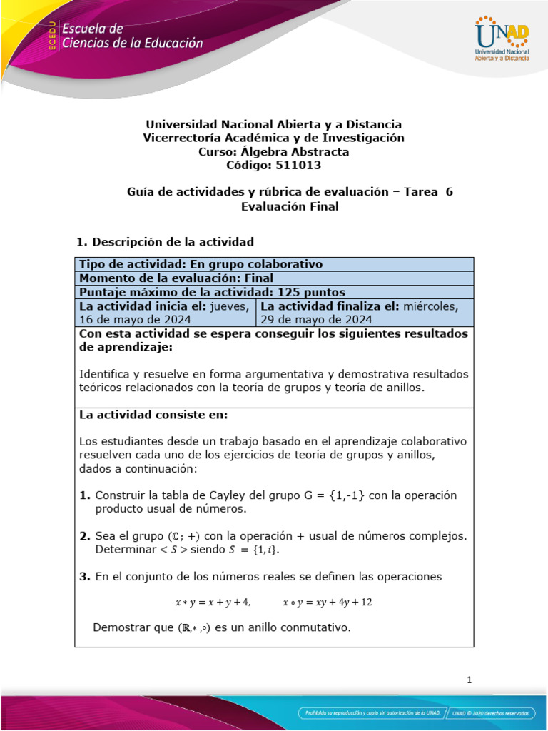Guia de Actividades y Rúbrica de Evaluación - Tarea 6 - Evaluación Final | PDF | Grupo ...