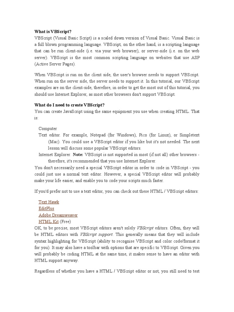 What Is VBScript | Download Free PDF | Java Script | Array Data Type