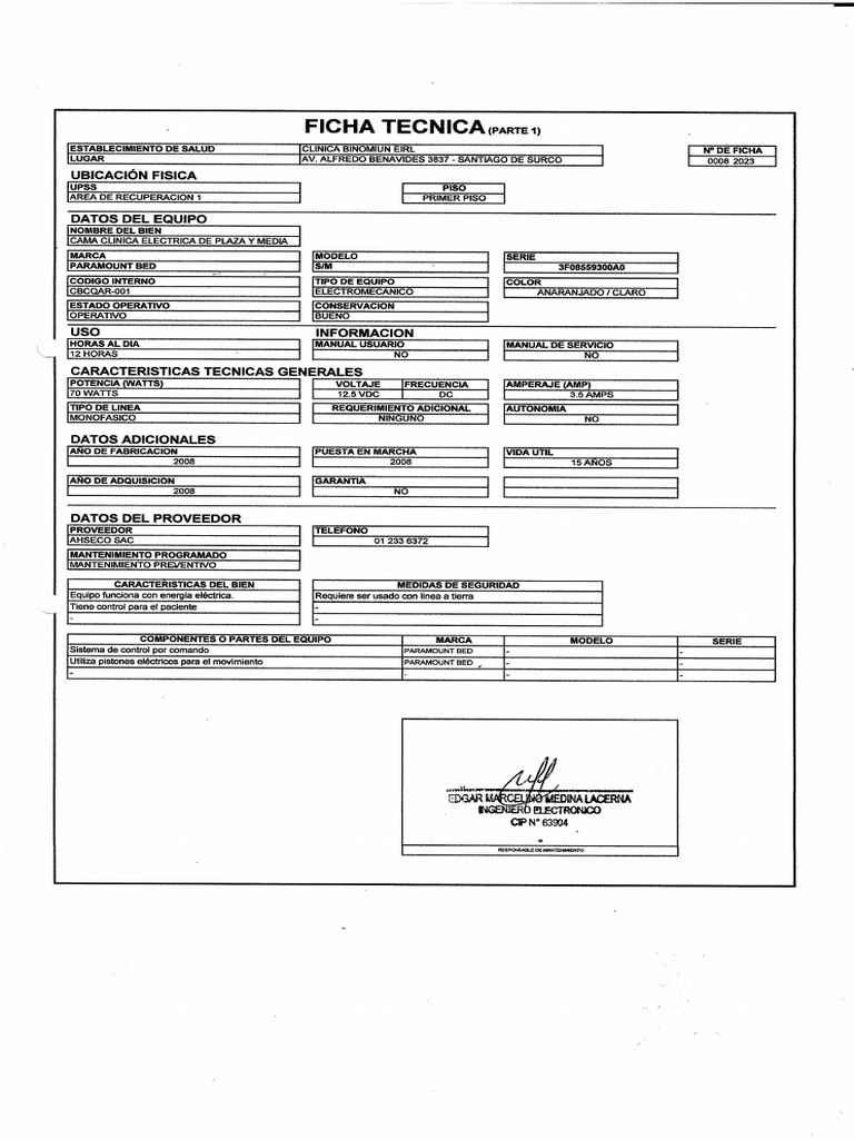 Fichas Tecnicas de Equipos Médicos | PDF