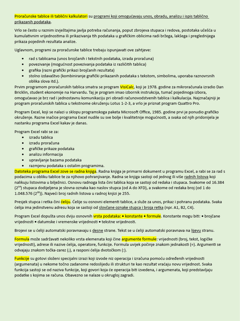 Proračunske Tablice | PDF