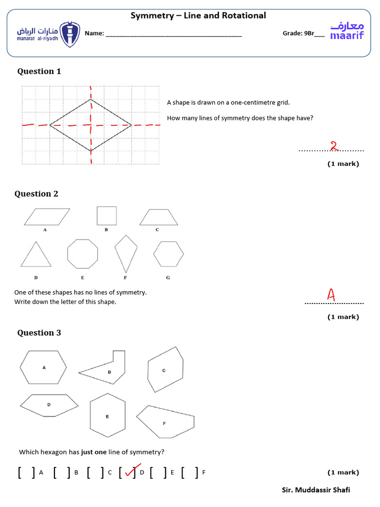 4-3 Symmetry - Line and Rotational Worksheet - Answer | PDF | Shape ...
