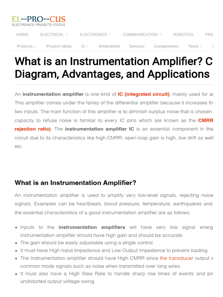 Instrumentation Amplifier | PDF | Amplifier | Operational Amplifier