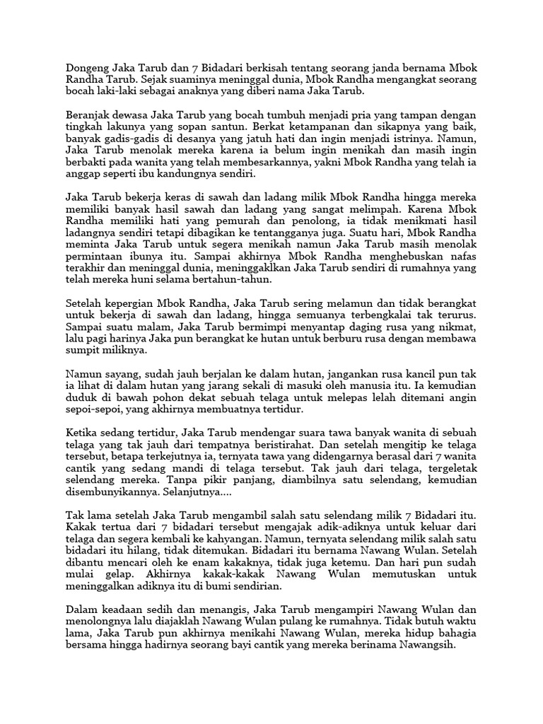 Jaka Tarub dan 7 Bidadari: Legenda | PDF | Agama & Spiritualitas | Puisi