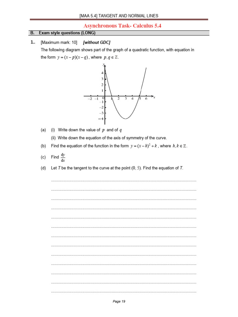 Asynchronous Task - MAA 5.4 TANGENT AND NORMAL LINES | PDF | Tangent ...