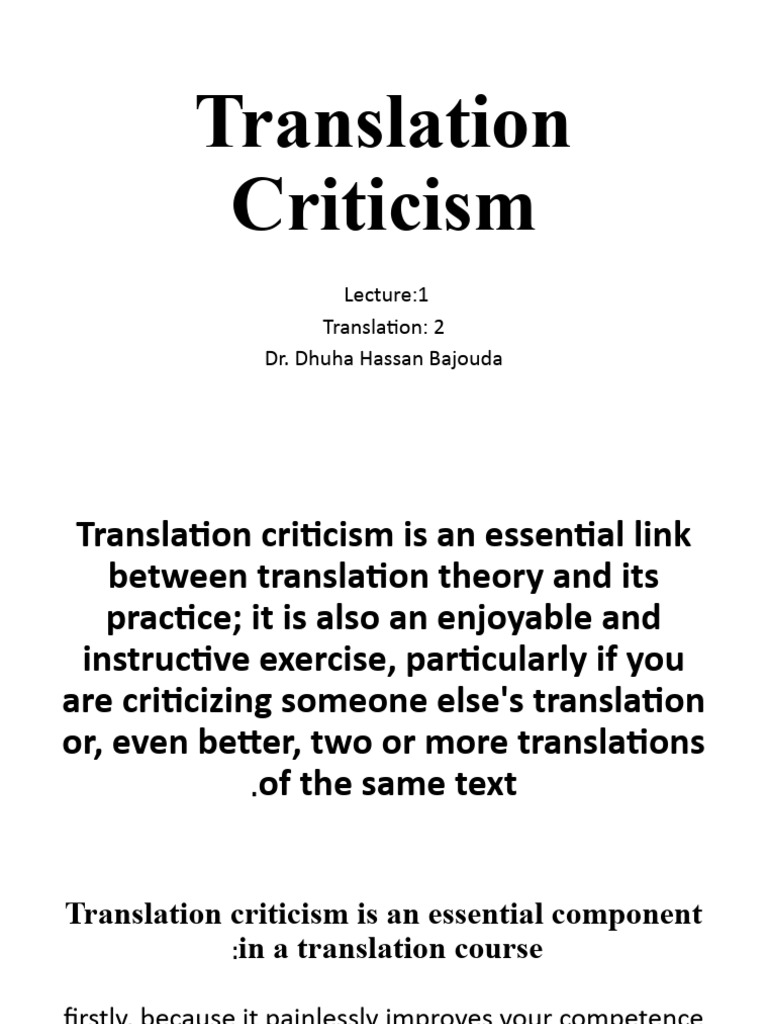 Translation Criticism - l1 3 | PDF | Translations | Linguistics