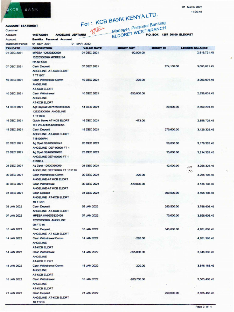 Bank Statement KCB | PDF