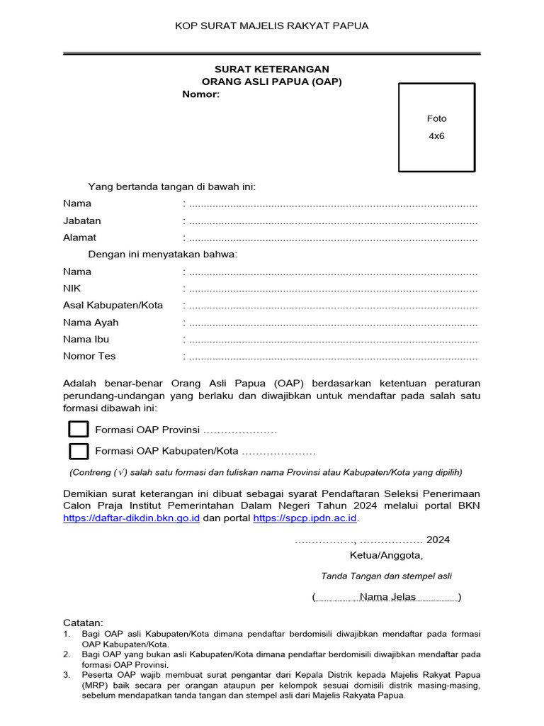 Surat Keterangan OAP untuk IPDN | PDF