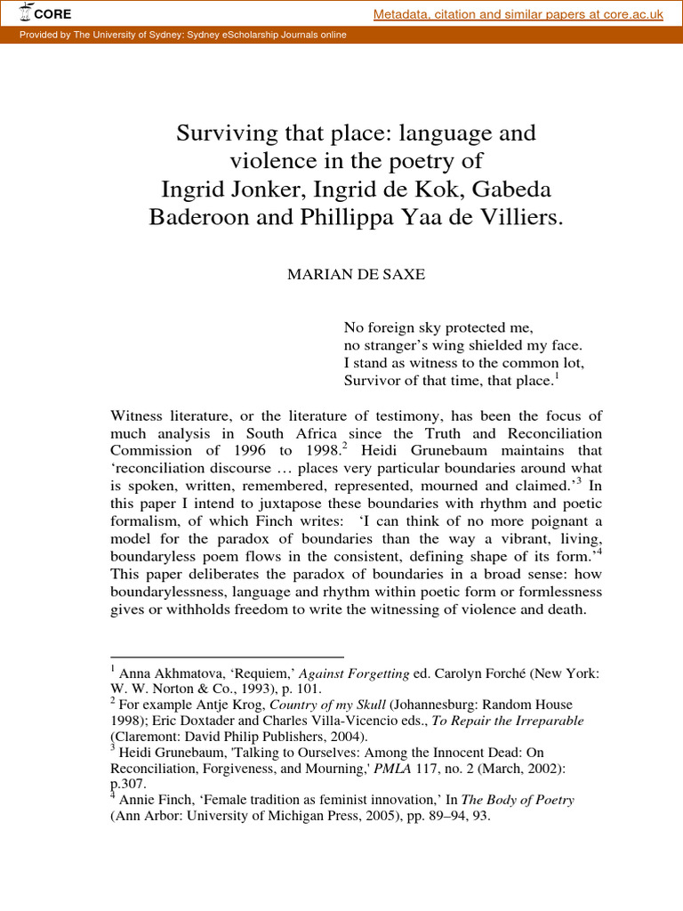Surviving That Place: Language and Violence in The Poetry of Ingrid ...