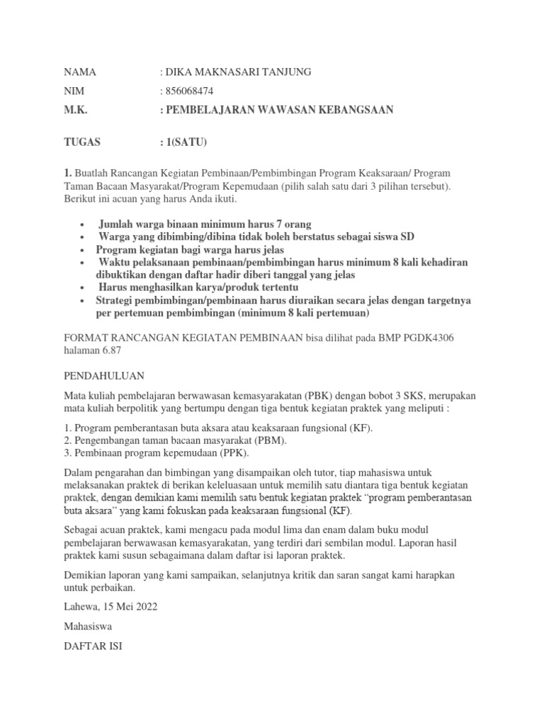 Tugas1 Pembelajaran Wawasan Kebangsaan | PDF