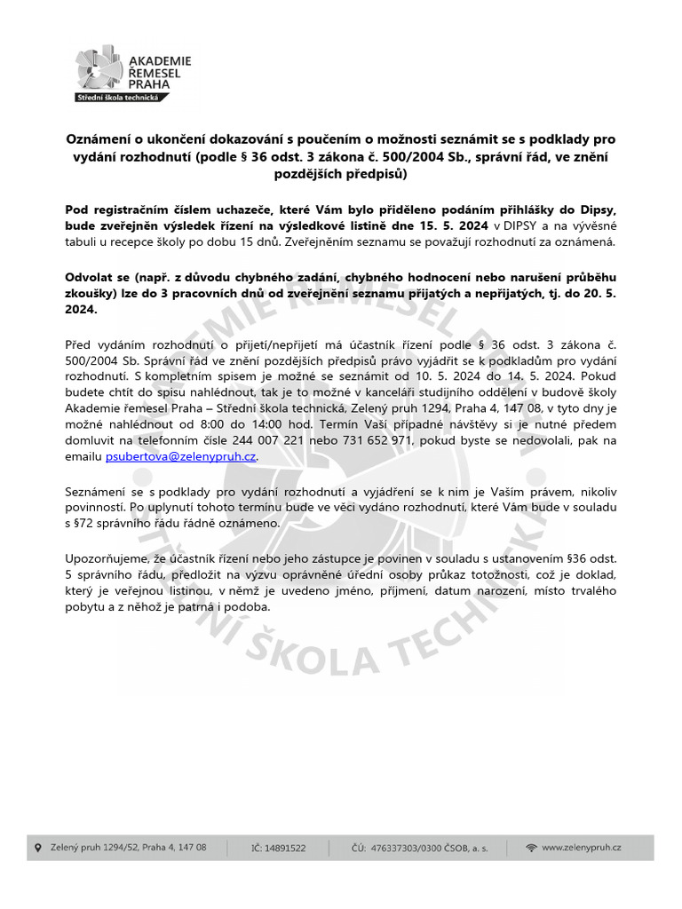 Dopis Pro Uchazeče HE | PDF