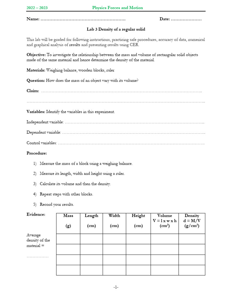 Lab 3 Density of A Regular Solid 1 | PDF | Volume | Density