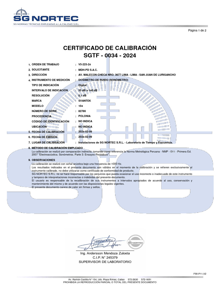 SGTF-0034-2024 - MDH-PD S.A.C. Dosímetro (82786) | PDF | Calibración ...