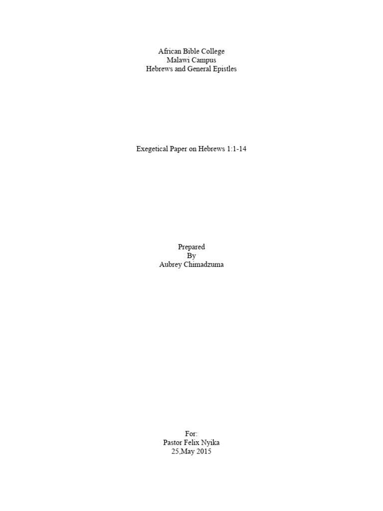 Hebrew Exegetical Paper | PDF | Epistle To The Hebrews | Jesus