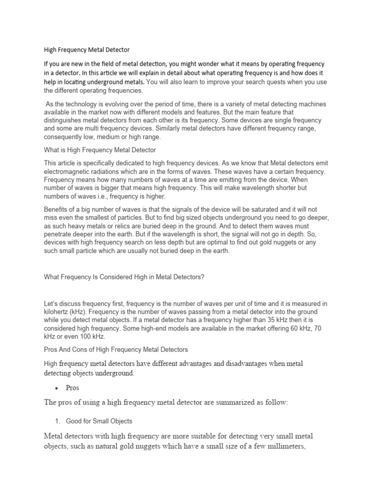 High Frequency Metal Detector | PDF | Metal Detector | Frequency