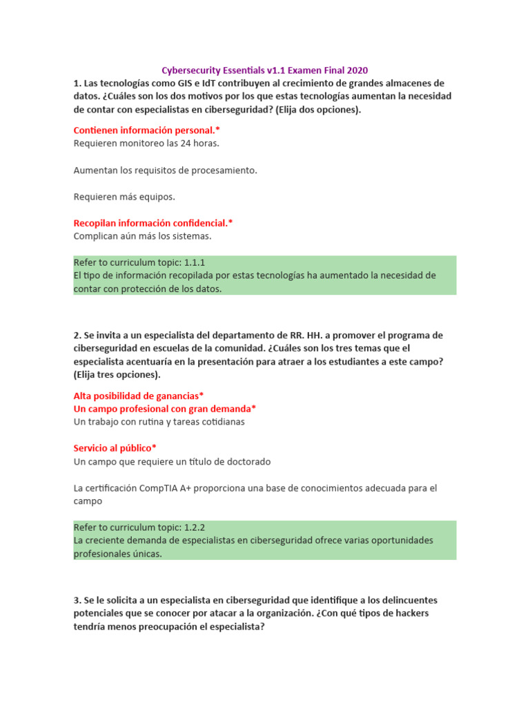 Cybersecurity Essentials v1 EXAMEN FINAL | Descargar gratis PDF | Clave ...