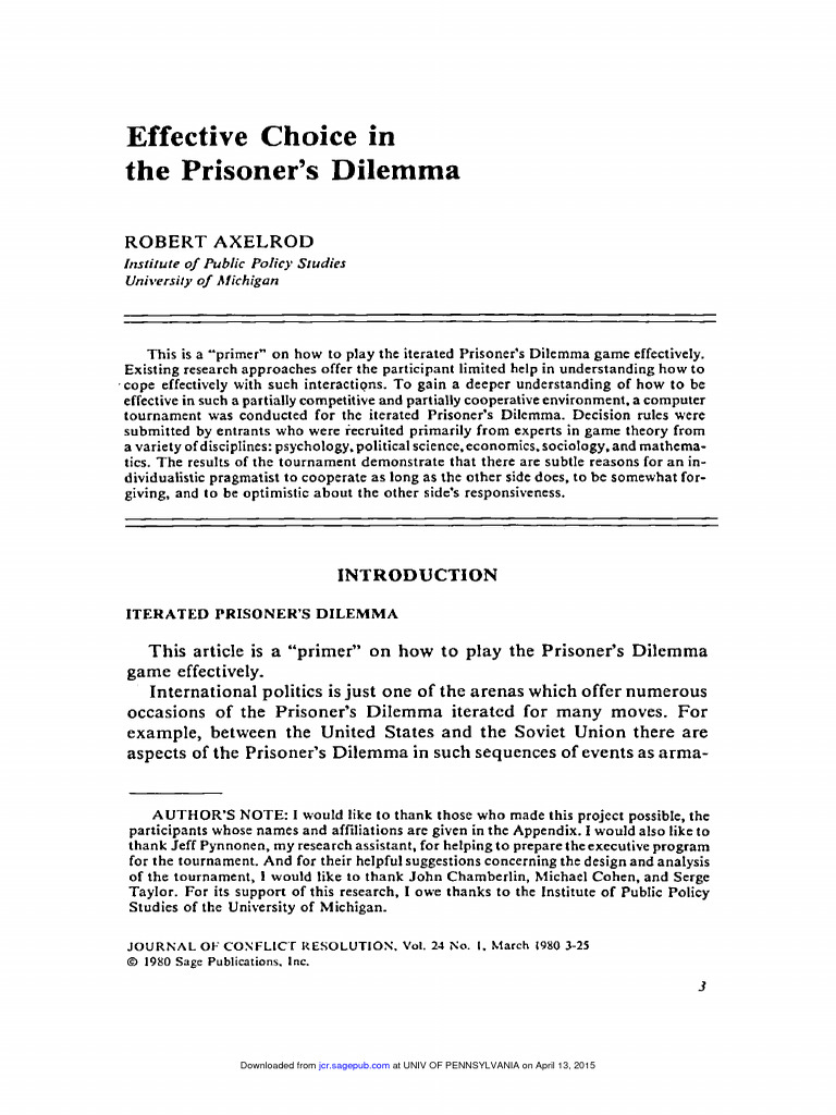 Axelrod 1980 | PDF | Behavioural Sciences | Science