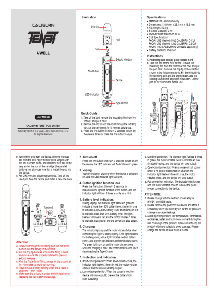 uwell-caliburn-tenet-user-manual | PDF | Electricity | Electrical Engineering