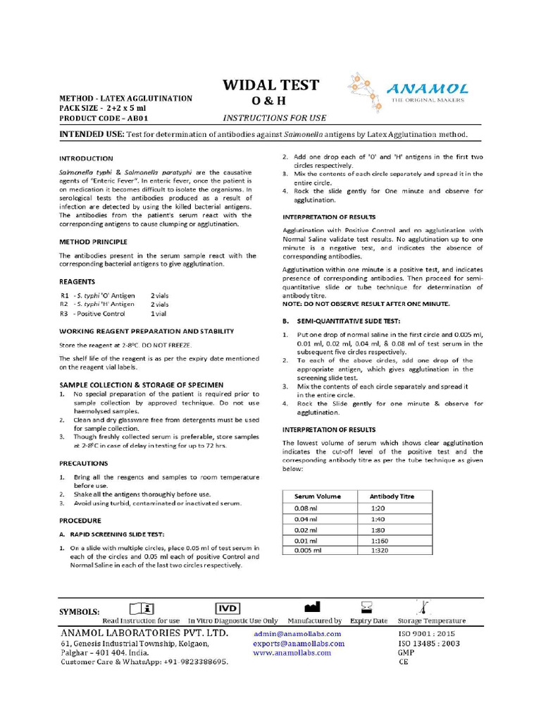 Widal 22x5 ML | PDF