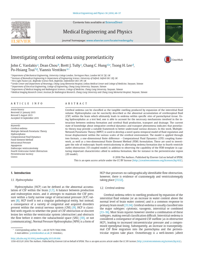 2016 Investigating Cerebral Oedema Using Poroelasticity | PDF ...