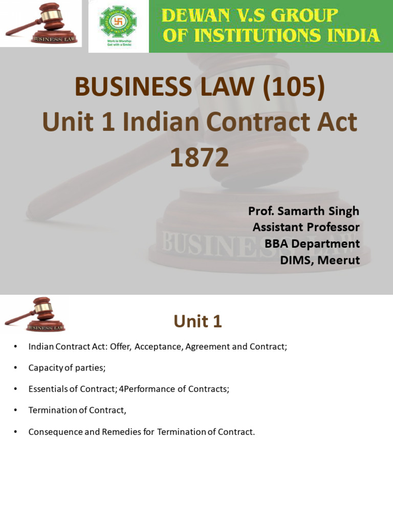 BUSINESS LAW Unit 1 | Download Free PDF | Consideration | Offer And ...